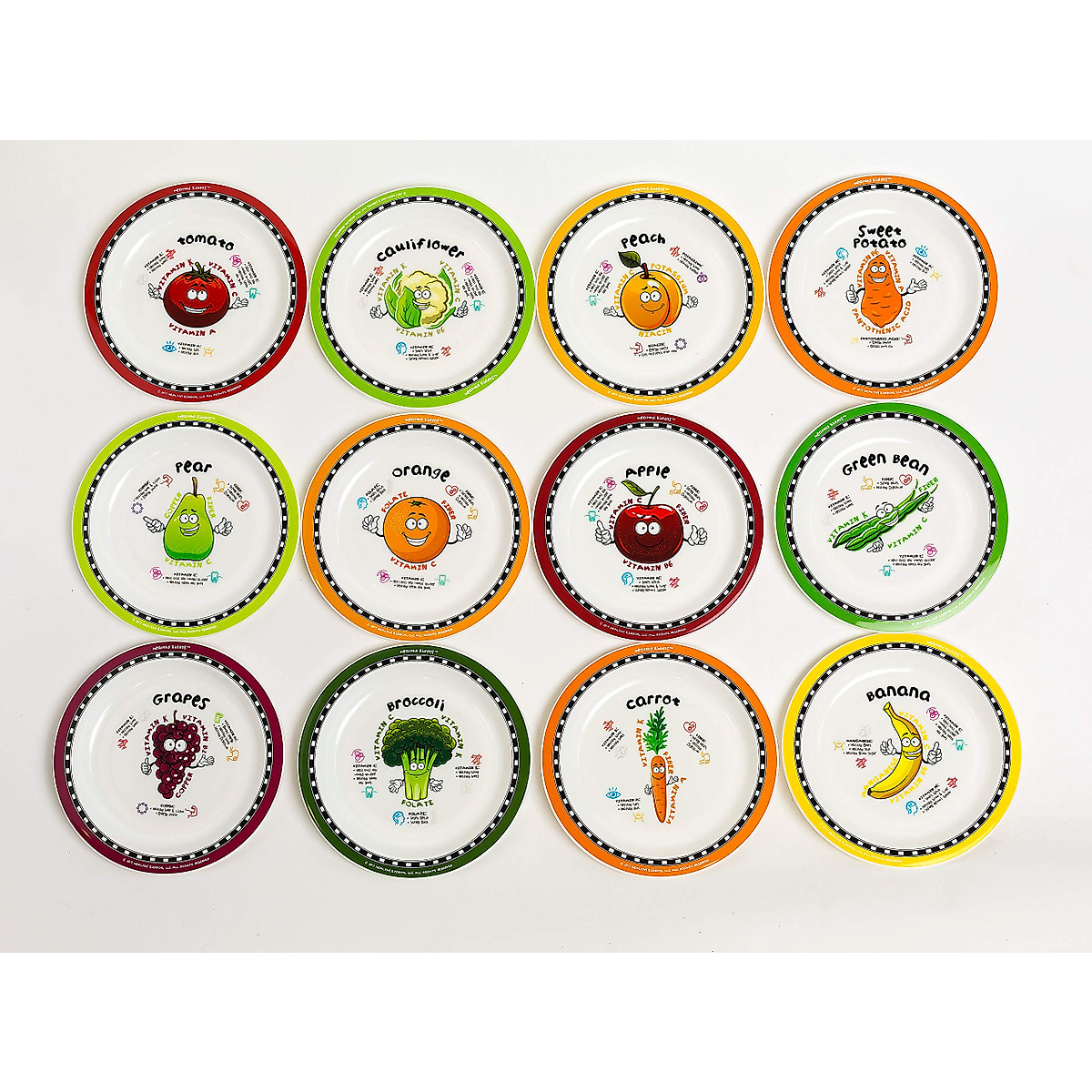 Healthy Kiddos Fruits & Vegetables Fun Plates For Kids 12 Pack | Educational, Non-Slip, Melamine & BPA Free, Eat Healthy Kids Nutrition Plate