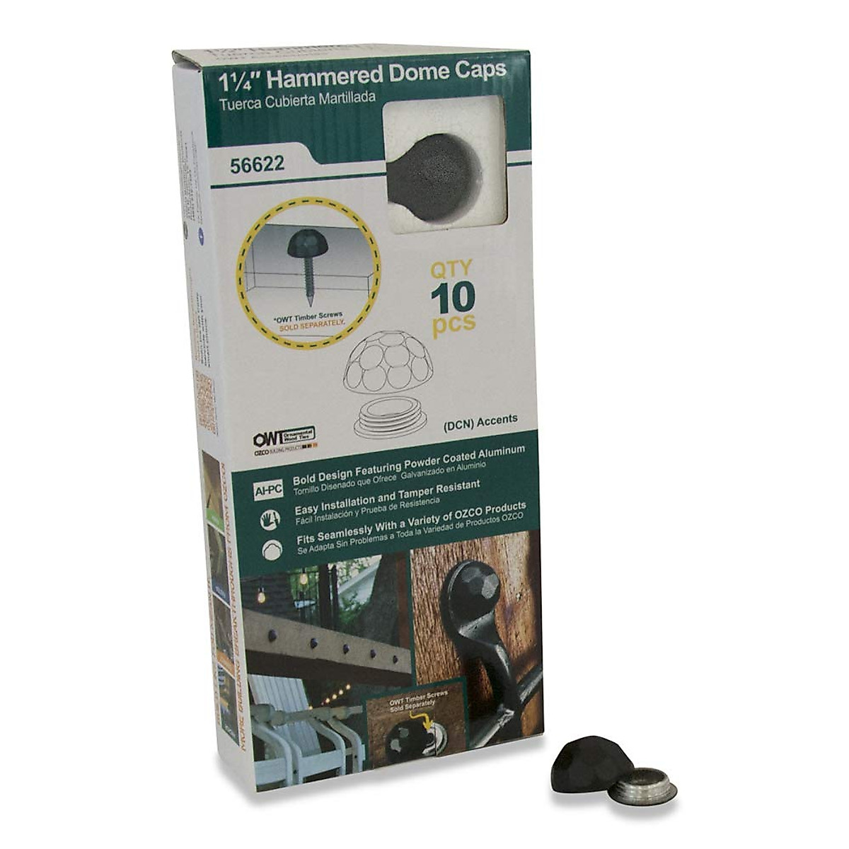 Ozco Building Products 56622 1-1/4-inch Hammered Dome Cap Nut, (10 per Pack)