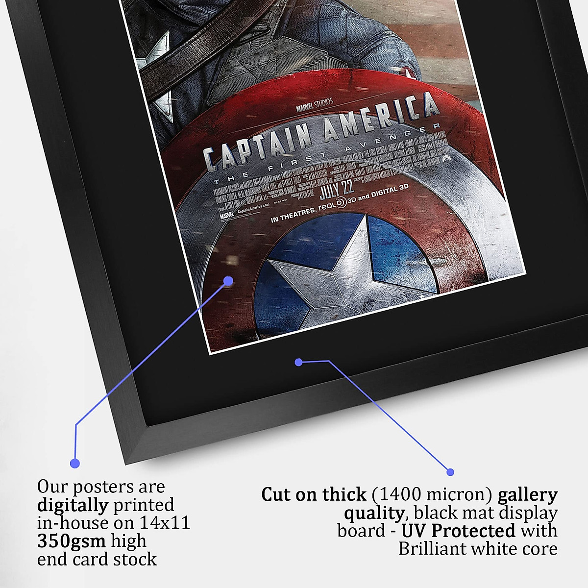 HWC Trading Framed 11" x 14" Print - Captain America Movie Poster Chris Evans Signed Gift Mounted Printed Autograph Film Gifts Photo Picture Display