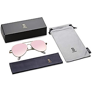 SOJOS Classic Aviator Sunglasses for Women Men Metal Frame Spring Hinges SJ1030, Gold/Pink