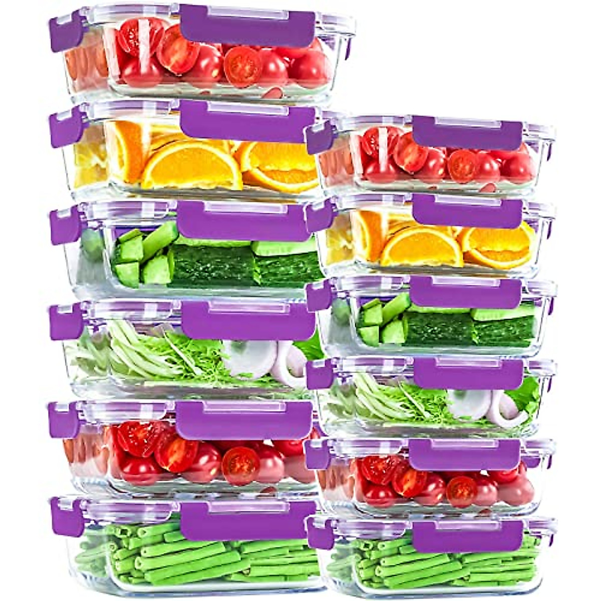 C CREST Glass Food Storage Containers with Airtight Lids 24 Pieces [12 containers with lids] Microwave/Oven/Freezer & Dishwasher Safe