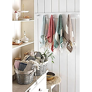 sea me at home 2 Pack Decorative Turkish Hand Towels for Bathroom with Bohemian Design (Set of 2), 100% Turkish Cotton Farmhouse Boho Kitchen Towel Set, 16 x 36 Inches (Light Gray)
