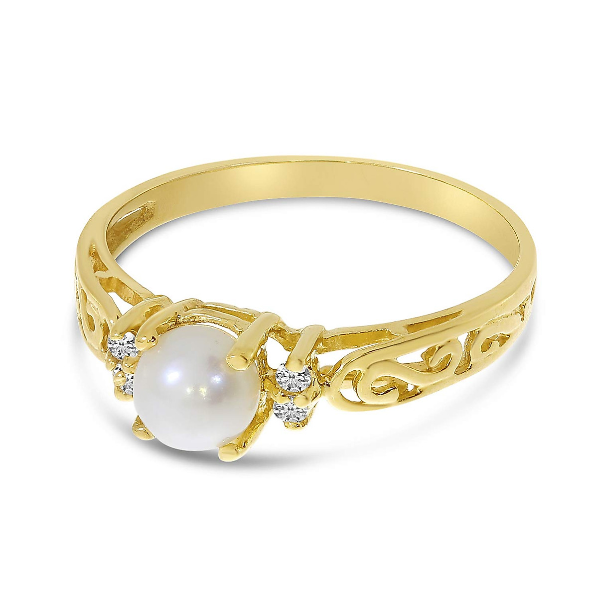 Direct-Jewelry 14k Yellow Gold Freshwater Cultured Pearl And Diamond Filagree Ring (Size 7)