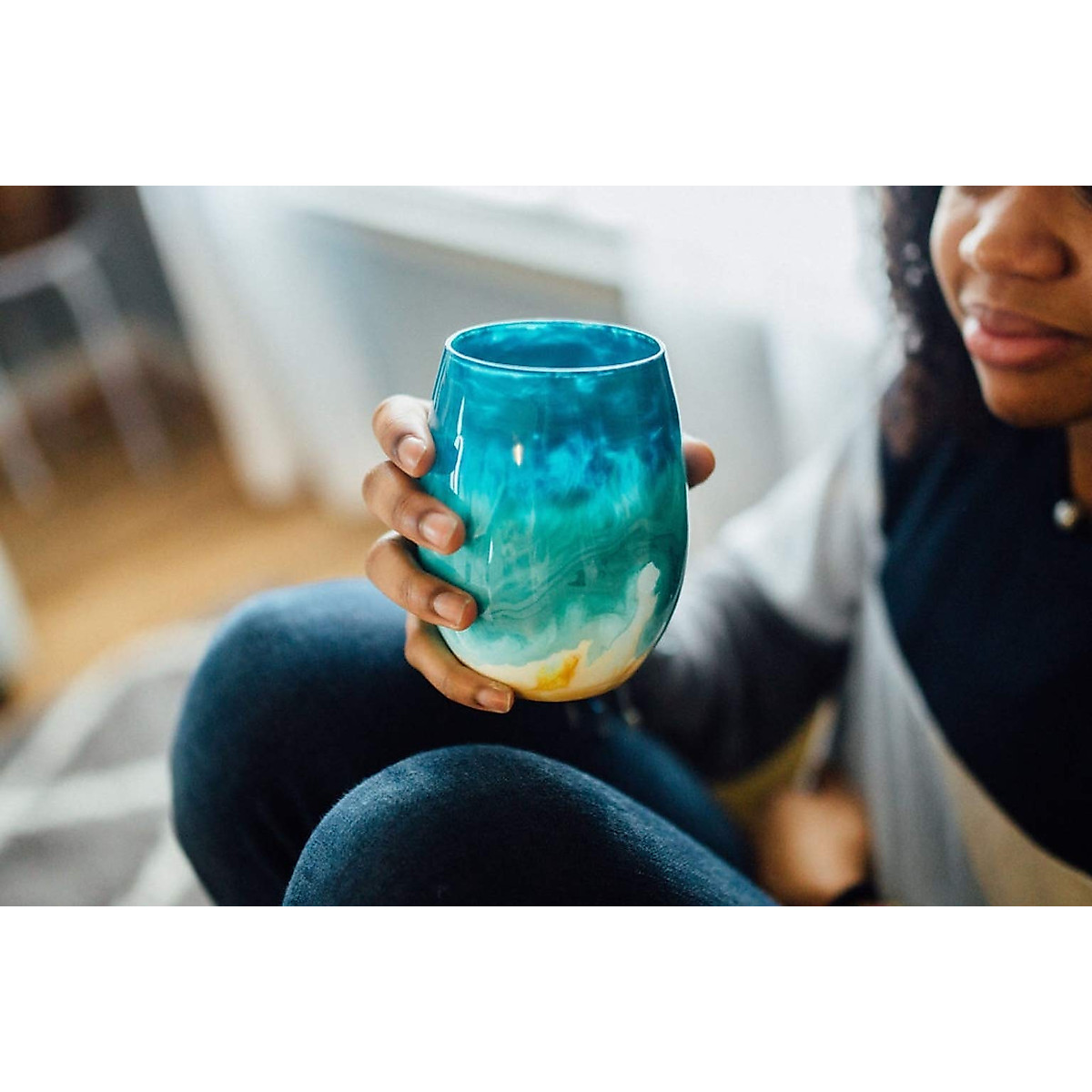 Beach Themed Wine Glass Gift For Mom, Destination Wedding Stemless Wine Glass Gift For Her