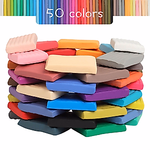 Polymer Clay 50 Colors, Modeling Clay for Kids DIY Starter Kits, Oven Baked Model Clay, Non-Toxic, Non-Sticky,with Sculpting Tools, Ideal Gift for Children and Artists (50 Colors A)