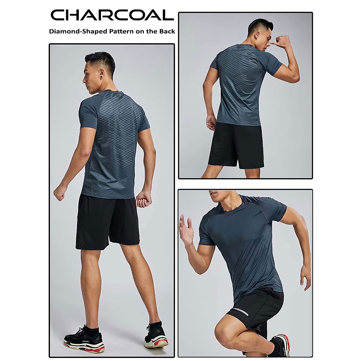 5 Pack Men’s Active Quick Dry Crew Neck T Shirts | Athletic Running Gym Workout Short Sleeve Tee Tops Bulk (Set 2, Large)