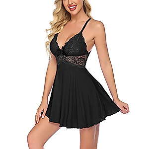 Avidlove Women Lingerie Sexy Chemise Nightgown Lace Babydoll Full Slip Dress Sleepwear Black Large