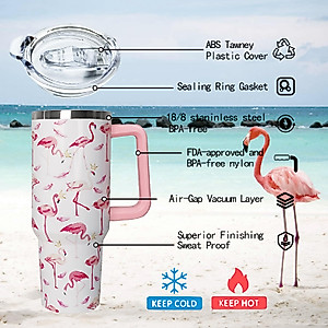 30 oz Pink Tumbler with Handle lid and Straw, CoffeeTravel Mug Cup Water Bottle,Flamingo Decor,Flamingo Gifts for Women