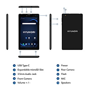 HYUNDAI Tablet, 7" HD IPS Display - 2GB/32GB, Android 10 Quad-Core Tablet 256GB Micro SD Card