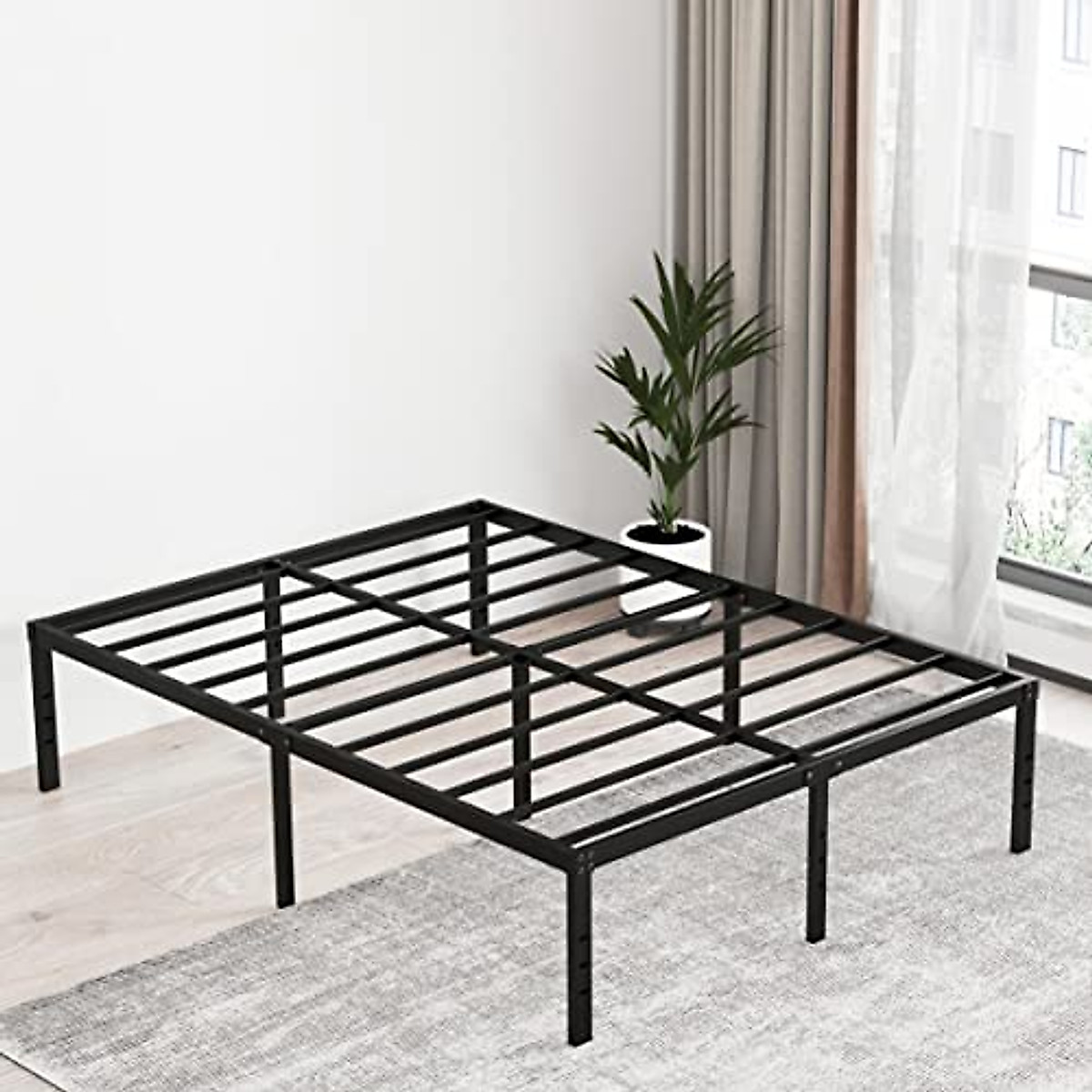 EMODA 18 Inch King Bed Frame No Box Spring Needed, Heavy Duty Tall Metal Platform with Large Storage Space, Noise Free, Easy Assembly, Black