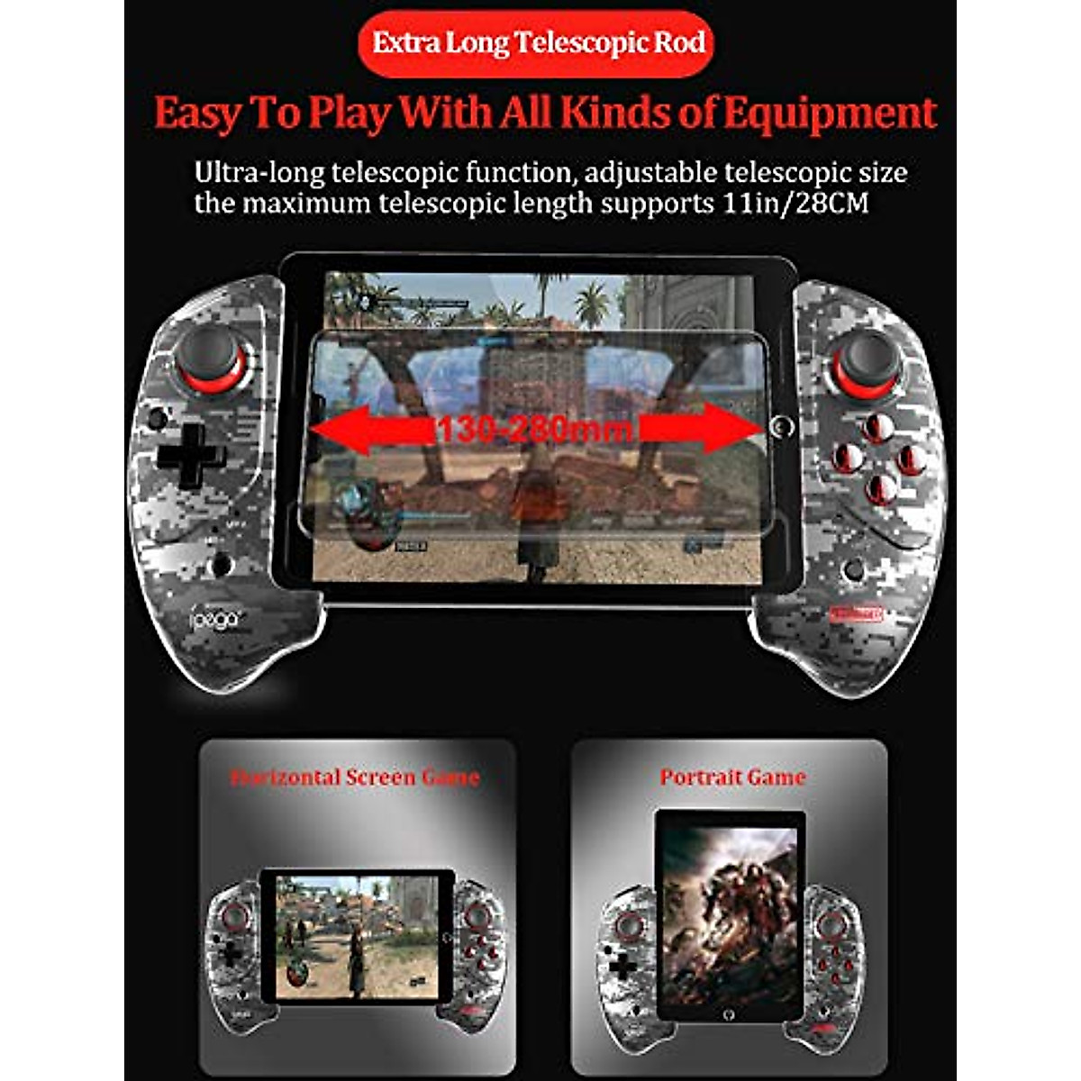ipega-PG-9083A Wireless 5.0 Smart PUBG Mobile Game Controller Retractable Game Gamepad for iOS(iOS 11-13.3)/Android Mobile Smartphone Tablet, for Samsung Galaxy S22/S21+ /S20+5G/Note 20 Note 10/A53 5G