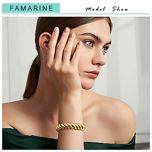 FAMARINE Gold Chunky Bangle Bracelet, Stretchable Elastic Bracelet for Women Men