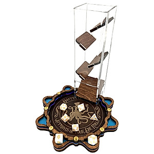 C4Labs Dice Tower & Tray | Clear with Wooden Paddles | Watch The Dice Decide (Walnut)