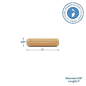 Wooden Dowel Pins 1 x 1/4 Inch, Pack of 300 Fluted Dowel Joints for Woodworking, Furniture and Crafts, by Woodpeckers