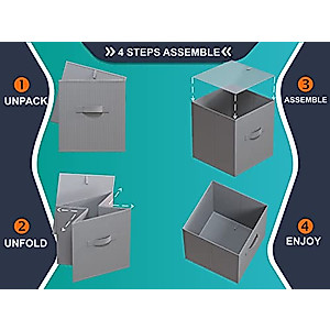 OKIBIG 11x11x11 Storage Cube Bins Set of 3 Foldable with Handles Grey