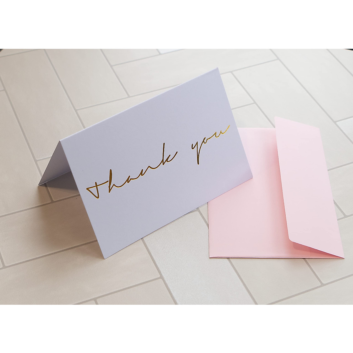 Gooji 4x6 Gold Foil Thank You Cards with Matching Peel-and-Seal Pink Envelopes (20-Pack)