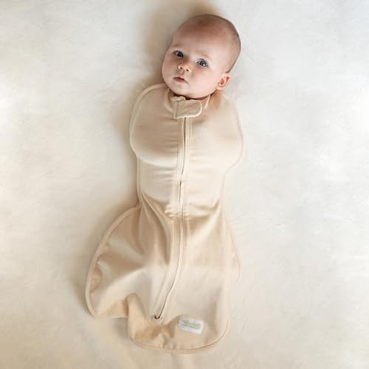 Woombie Original Baby Swaddling Blanket - Soothing, Cotton Baby Swaddle - Wearable Baby Blanket, Vanilla Cream, 14-19 lbs