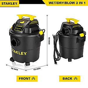 Stanley Wet Dry Vacuum, 5 Gallon Shop Vacuum with Blower, 4 Peak HP 3 in 1 Multifunctional Vacuum Cleaner for Home, Jobsite, Garage, Basement, Model: SL18115P