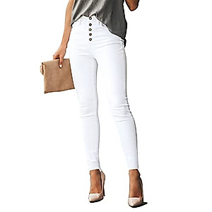 POTILI Women's High Waisted Jeans for Women Distressed Ripped Jeans Butt Lifting Skinny Stretch Denim Pants White Size 14