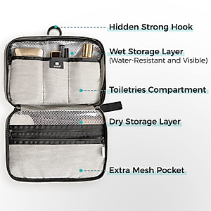 pack all Hanging Travel Toiletry Bag, Water Resistant Travel Bag, Portable Toiletry Shaver, Separation of Wet and Dry, for Women and Men (White)