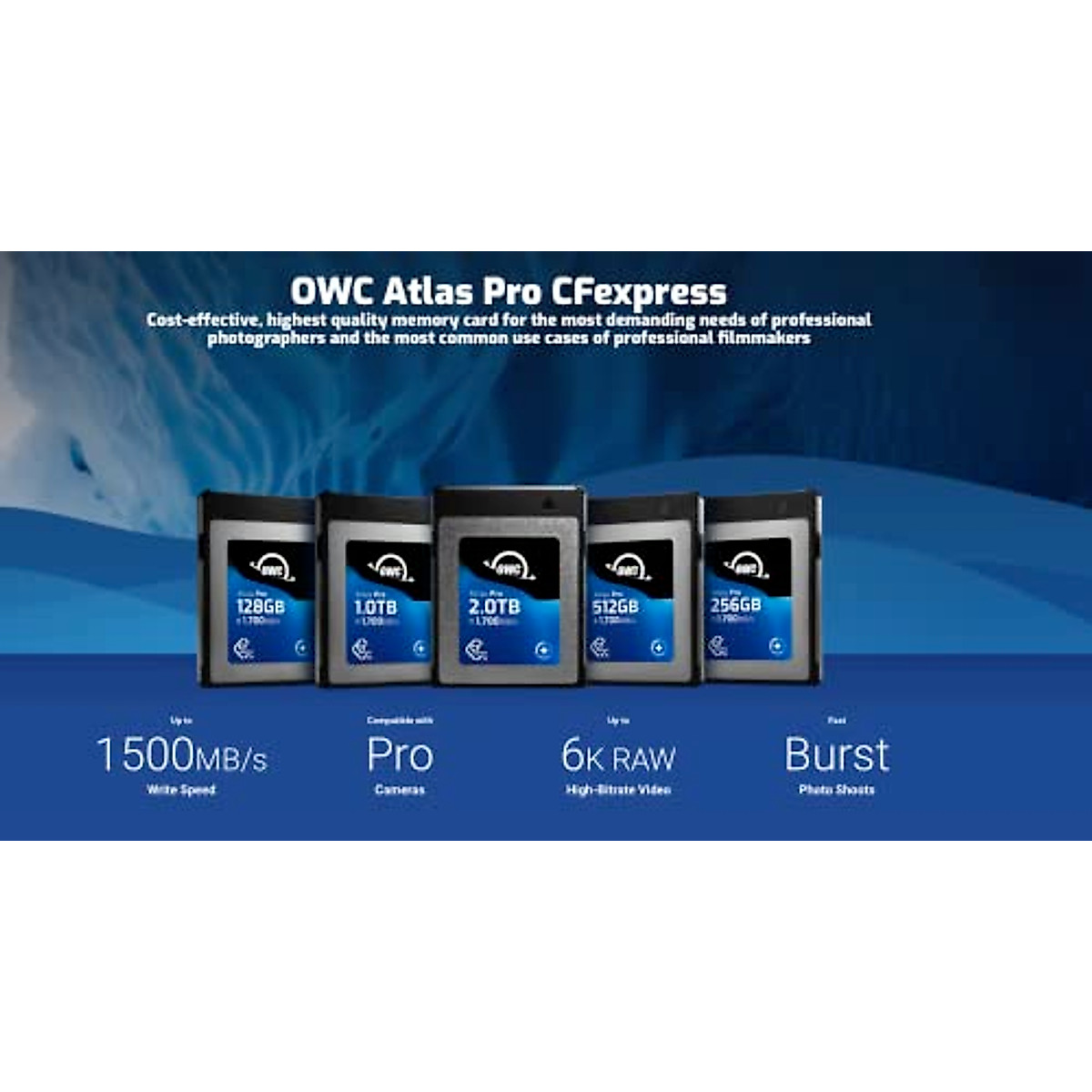 OWC 512GB Atlas Pro High-Performance CFexpress Type B Memory Card, Professional Grade, up to 1500MB/s Write,1700MB/s Read, Capture up to 6K high bitrate Video