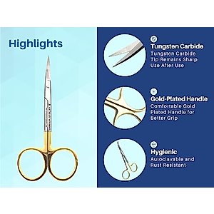 Scissors 4.5 inches Curved with Tungsten Carbide Inserts| Gold Plated Handle Extra Sharp and Durable by ARTMAN INSTRUMENTS