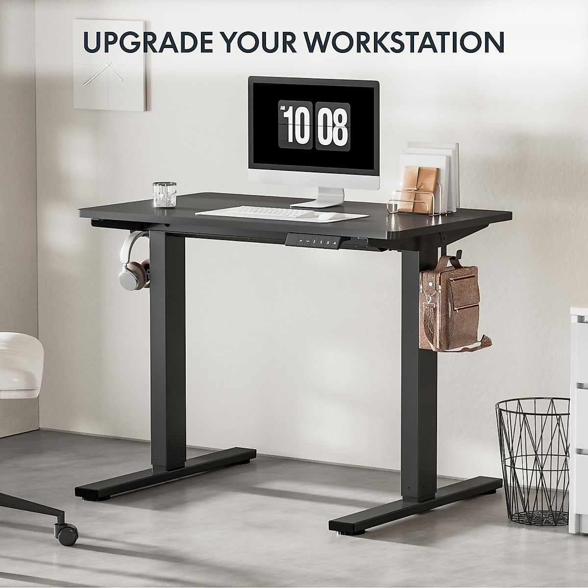 FLEXISPOT EN1 Whole-Piece Standing Desk 40 x 24 Inches Height Adjustable Small Desk Electric Sit Stand Desk Home Office Table Standing Desk (Black Frame + 40 in Black Top)