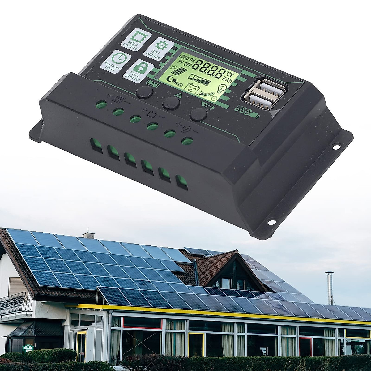 Hilitand Solar Controller, 100A 12V 24V Multi Function LCD Display Solar Panel Charger Controller for Open AGM Gel Batteries USB PV Panel Control