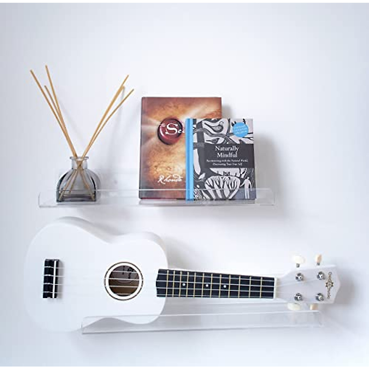 Dino74 Thick Clear Acrylic Floating Shelves – Set of 4 Invisible Spice Lip Shelf, Wall Mounted Bathroom Storage, Nursery Kids Bookshelf, Toys Display, Room Décor for Living Room, Bedroom