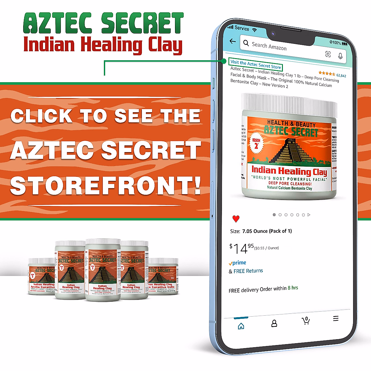 Aztec Secret – Indian Healing Clay 2 lb – Deep Pore Cleansing Facial & Body Mask – The Original 100% Natural Calcium Bentonite Clay – New Version 2