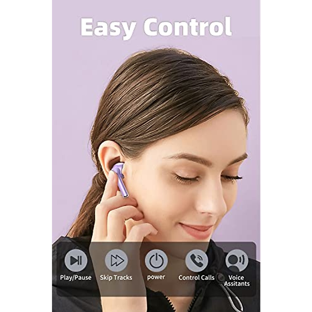 Wireless Earbuds Bluetooth, ENC Noise Cancelling Deep Bass in-Ear Stereo Ear Buds,IPX6 Waterproof Headphones with Mic, USB-C Charging Case, Touch Control Earphones for iPhone & Android Purple