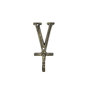 Handcrafted Nautical Decor Rustic Gold Cast Iron Letter V Alphabet Wall Hook 6"
