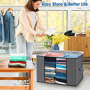 AIOR 4 Pack Clothes Storage Bags, Foldable Fabric Blanket Storage Bag, Storage Containers for Organizing, Clothing, Comforter, Sweater, Bedding, Bedroom, Pillows and Organization and Storage (Gray)