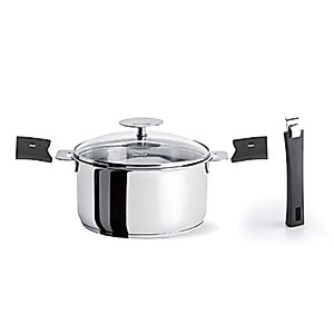 Cristel C14QKPAMAN Mutine Set with 1 qt Saucepan with Lid, long handle and 2 grips (5-Piece), Silver
