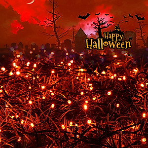 Flacchi Orange Net Lights 7 ft x 5 ft 200 LED 8 Modes Low Voltage Mesh Tree Lights Connectable Green Wire String Lights for Christmas Trees, Bushes, Garden, Halloween Outdoor Decorations