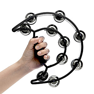 Musfunny Tambourine Double Row Metal Jingles Hand Held Percussion Half-Moon Tambourines Musical Instrument Gifts for Kids, Adults, Party - Black