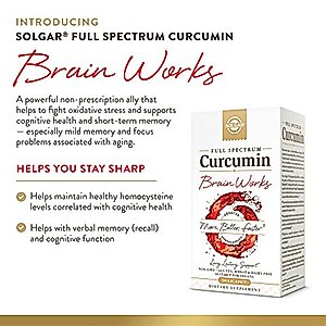 Solgar Full Spectrum Curcumin Brain Works, 90 Licaps - Support Memory Recall, Focus, Cognitive Function - Antioxidant Support - Curcumin, BacoMind, Choline, Vitamin B12 - Non-GMO, Vegan - (Pack of 2)