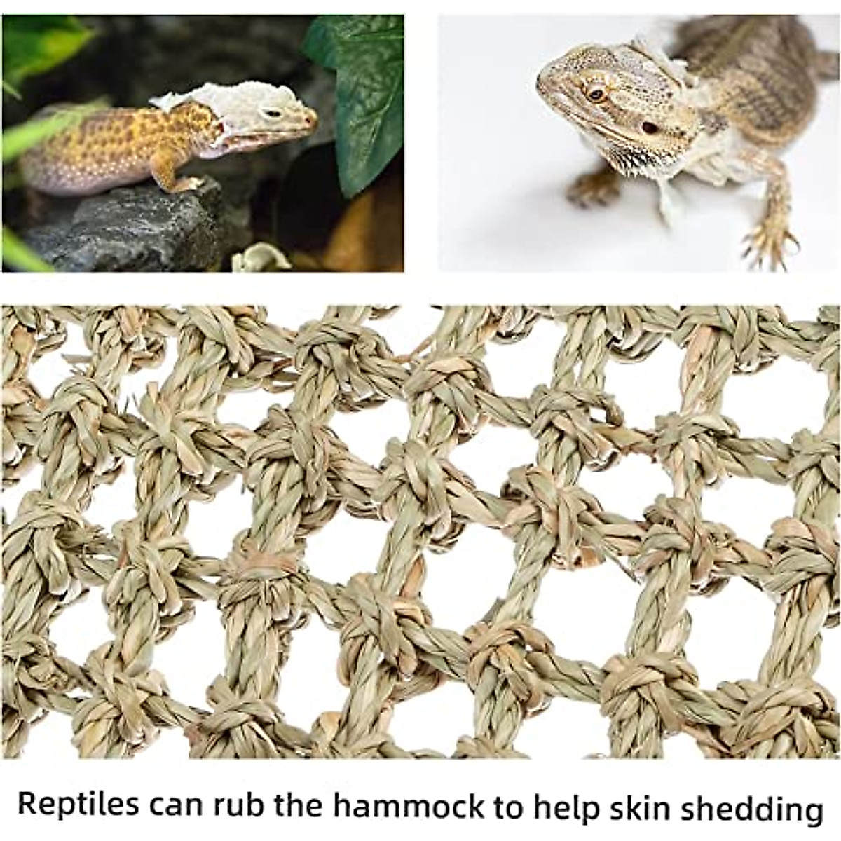 2 Pack Reptile Lizard Bearded Dragon Hammock,Reptile Lounger,100% Natural Grass Fibers Hammock Bed for Bearded Dragons, Geckos, Iguanas, Hermit Crabs (Triangular + Rectangle)