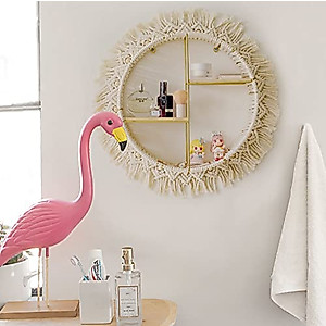 Diocos Boho Round Wall Shelf Macrame Floating Shelf Circle Decorative Storage Shelves Crystal Display Rack
