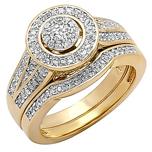Dazzlingrock Collection 0.50 Carat (ctw) 18k Yellow Gold Plated Sterling Silver White Diamond Round Women Engagement Ring Set 1/2 CT, Size 7
