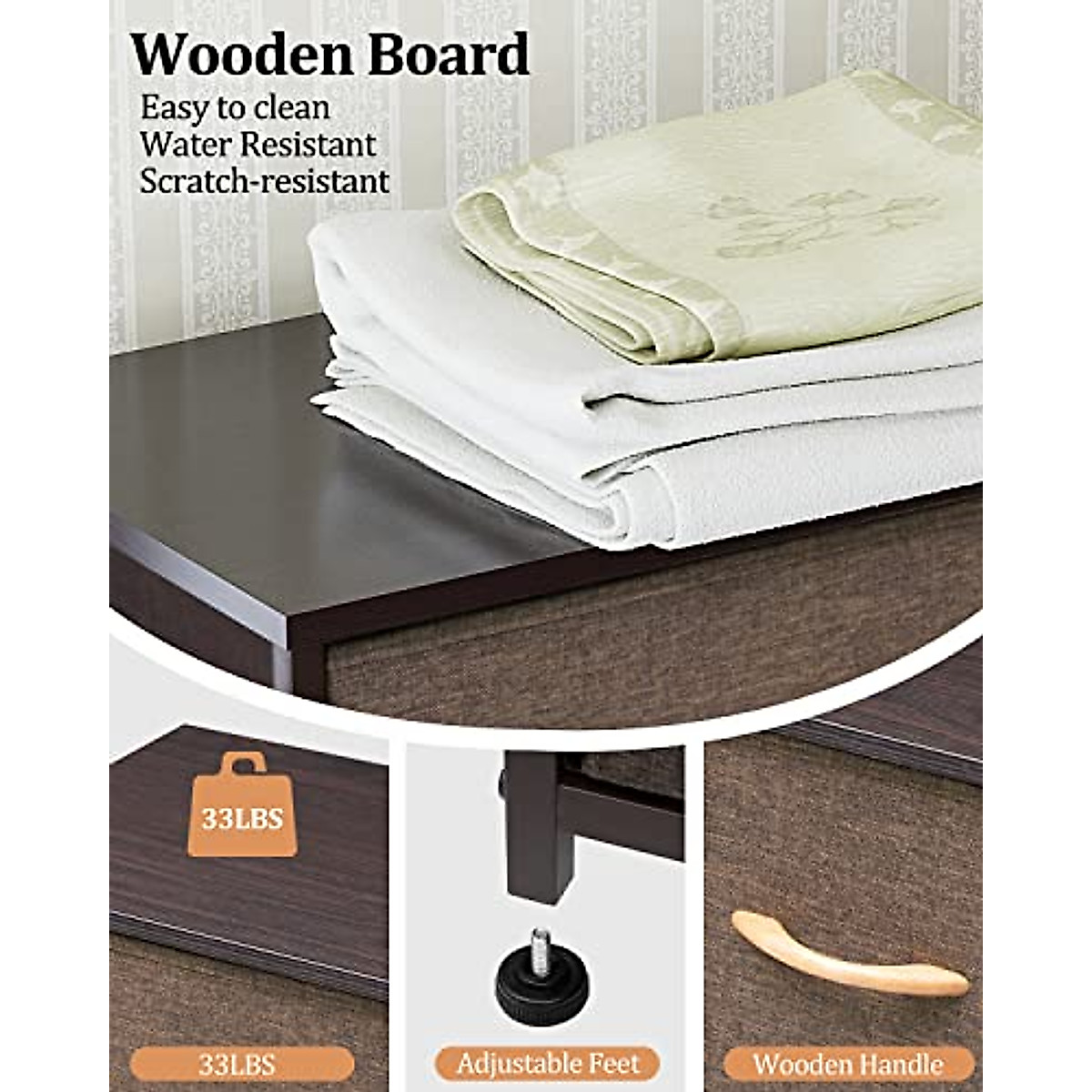 JOINHOM Dresser Storage Tower with 5 Drawers, Fabric Tall Dresser Drawer for Bedroom, Office, Entryway, Living Room and Closet - Sturdy Steel Frame, Easy Pull Bins & Wooden Top