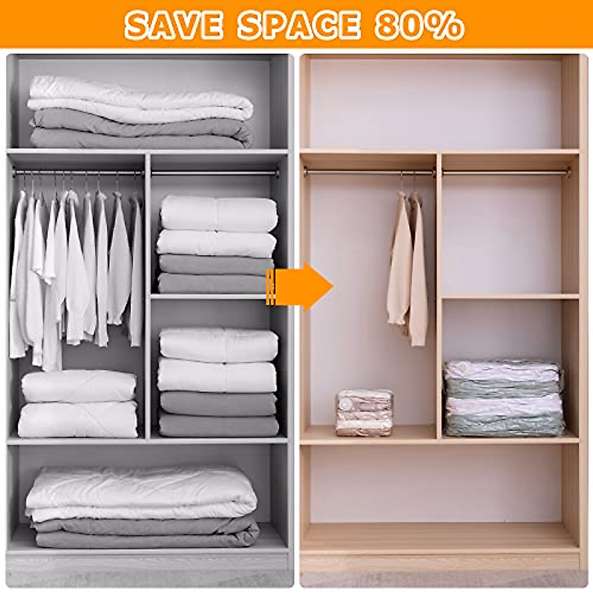 Cube Vacuum Storage Bags Space Saver Vacuum Seal Bags Large Compressed Vacuum Bags for Comforters, Blanket, Clothes, Bedding, Sheet, Pillow, Closet Organizers (3 Medium, 3 Large)