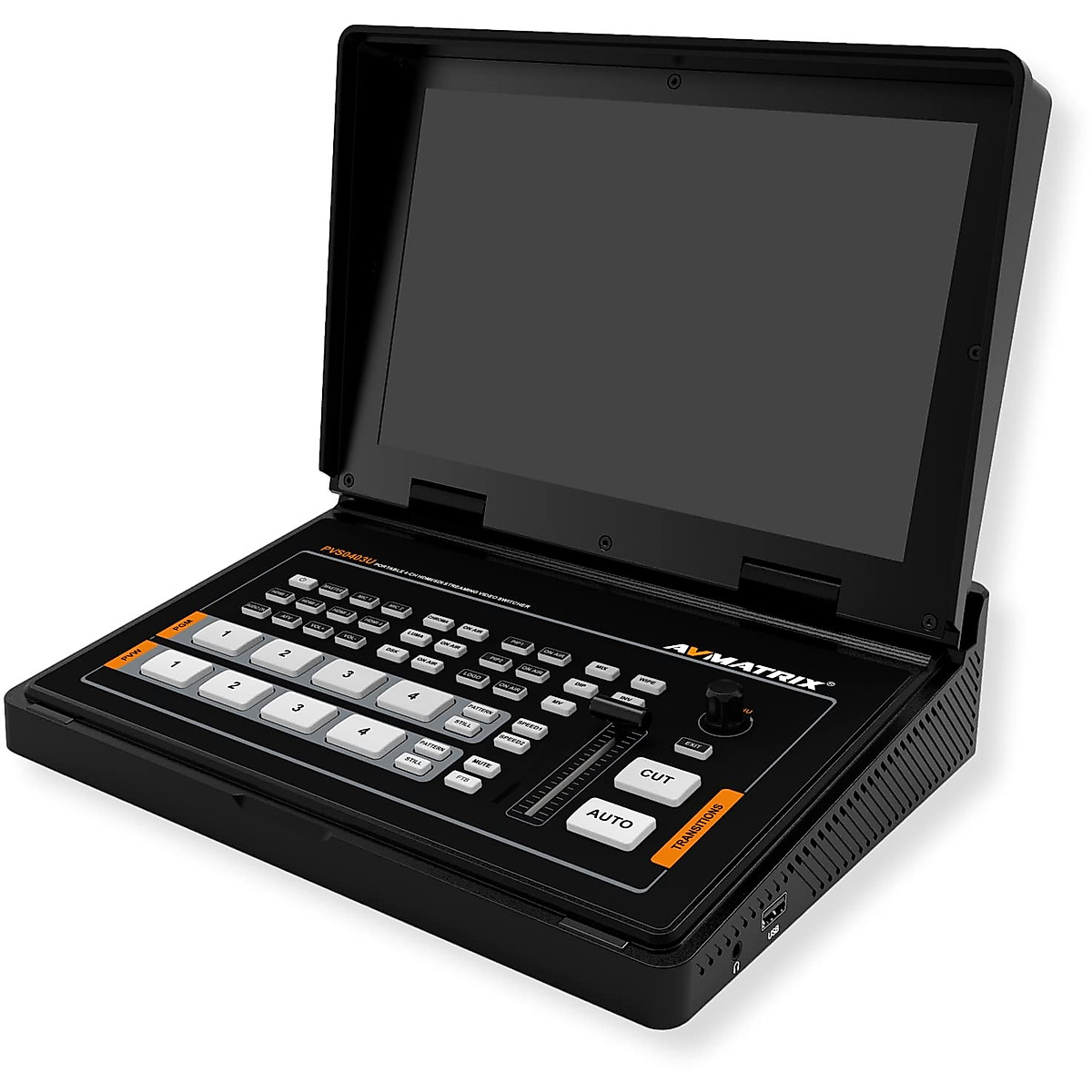 AVMATRIX PVS0403U Portable SDI/HDMI Video Switcher, 10.1-incch FHD IPS LCD Monitor, USB for Capturing and Streaming, T-bar/Auto/Cut Transitions, Scaled Output and Multiview, 2PIP/POP, Logo Overlay