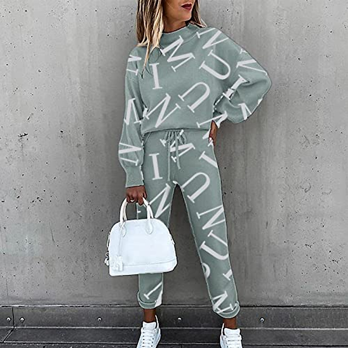 Waffle Knit Pajamas Women Two Piece Lounge Sets 2 Piece Sweatsuits for Women Blue Button up Cardigan Zipper Jacket with Sweatpants Jogger Hoodie Womens Fall Shirts Sweatshirt Sweatpants Two Piece