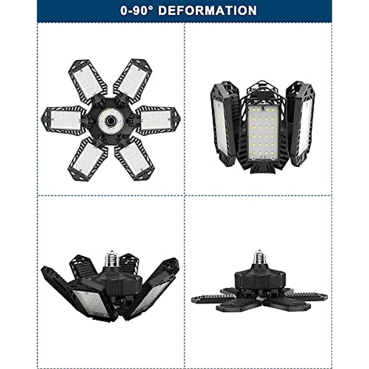 LED Garage Light, NACAMS 100W LED Garage Ceiling Lights with 6 Adjustable Multi-Position Panels, E26/E27 Base LED Shop Light, 6500K Garage Lighting for Workshop, Basement, Shop, Attic, Warehouse, Barn