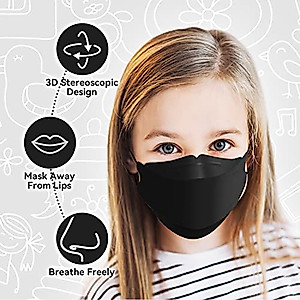 Keangs Kids Face Masks 50 Count (For Kids), Breathable Protective Disposable Mask Small Size for Kids, Black