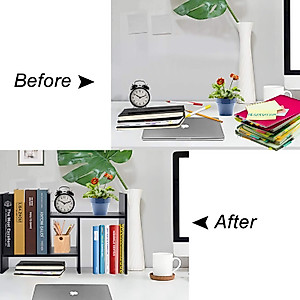 Hossejoy Desktop Organizer Office Storage Rack Adjustable Wood Desk Organizer Display Shelf, Countertop Bookcase Desktop Bookshelf- Free Style Double H Display, Black