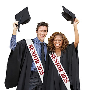 White Senior 2025 Satin Sash with Red Glitter Letters- 2025 Graduation Sash - Finally Graduated - Senior Cheer Sash - Cheerleader Sash - Competition Sash