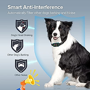 Dog Bark Collar, DINJOO Bark Collar for Large Medium Small Dogs,Smart Bark Collar,Rechargeable Anti Barking Training Collar with 8 Adjustable Sensitivity,Bark Shock Collar with Beep (Blue)