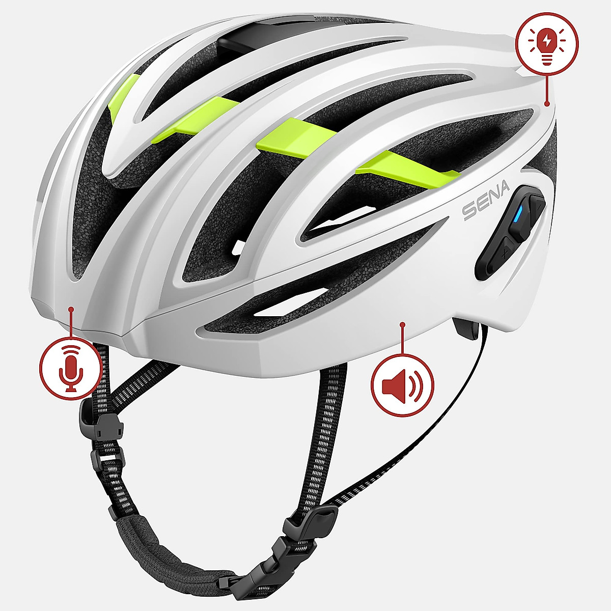 Sena R2 Road Cycling Smart Bluetooth Helmet (Matte White, Medium)